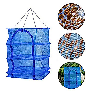 Typutomi 3 Layers Foldable Hanging Drying Rack, Plant Hanging Mesh Dry Net Fish Vegetables Herbs Drying Rack with Zipper for Outdoor(Blue,25.59x13.78x13.78in)
