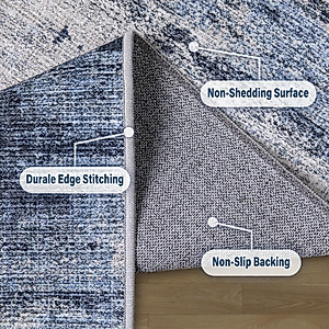 Area Rugs 9x12 Living Room: Large Machine Washable Area Rug with Non Slip Backing Non Shedding Abstract Stain Resistant Carpet for Bedroom Dining Room Nursery Home Office - Beige/Blue