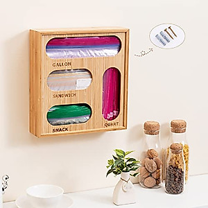 Empaxum Bamboo Ziplock Bag Storage Organizer for Kitchen Drawer Baggie Organizer Dispenser with Lids for Drawer Food Storage Bag Organizer for Gallon, Quart, Sandwich and Snack Bags