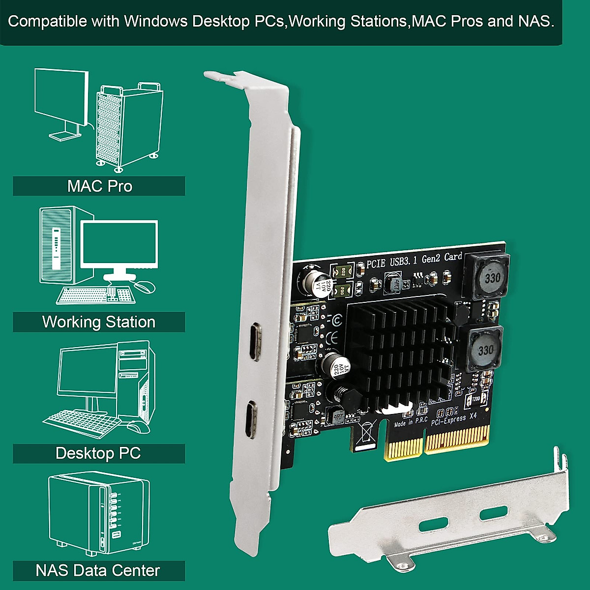 FebSmart 2X 10Gbps Max Speed USB-C Ports PCIE USB 3.1 GEN 2 Expansion Card for Windows, MAC OS and Linux PCs, Built in FebSmart Self-Powered Technology, No Need Additional Power Supply (FS-C2-Pro)