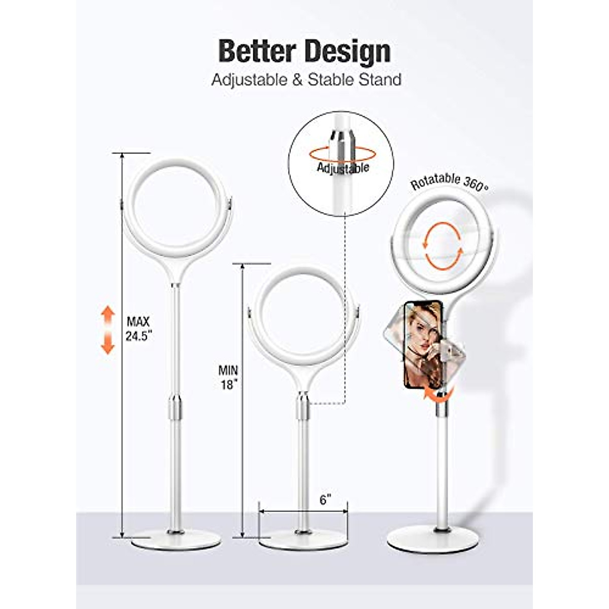 elitehood 8’’ Ring Light for Computer & Video Conference Lighting Kit, Desk LED Circle Light with Stand & Phone Holder for Zoom Call Lighting, Webcam Camera Meeting, Office Laptop Video Conferencing