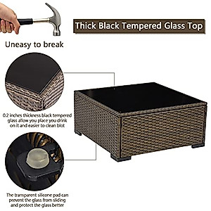 7 Pieces Outdoor Patio Sectional Sofa Set,Brown Wicker Furniture Set, Washable Seat Cushions with Zippers and Tempered Glass Table, Maple Red Cushion