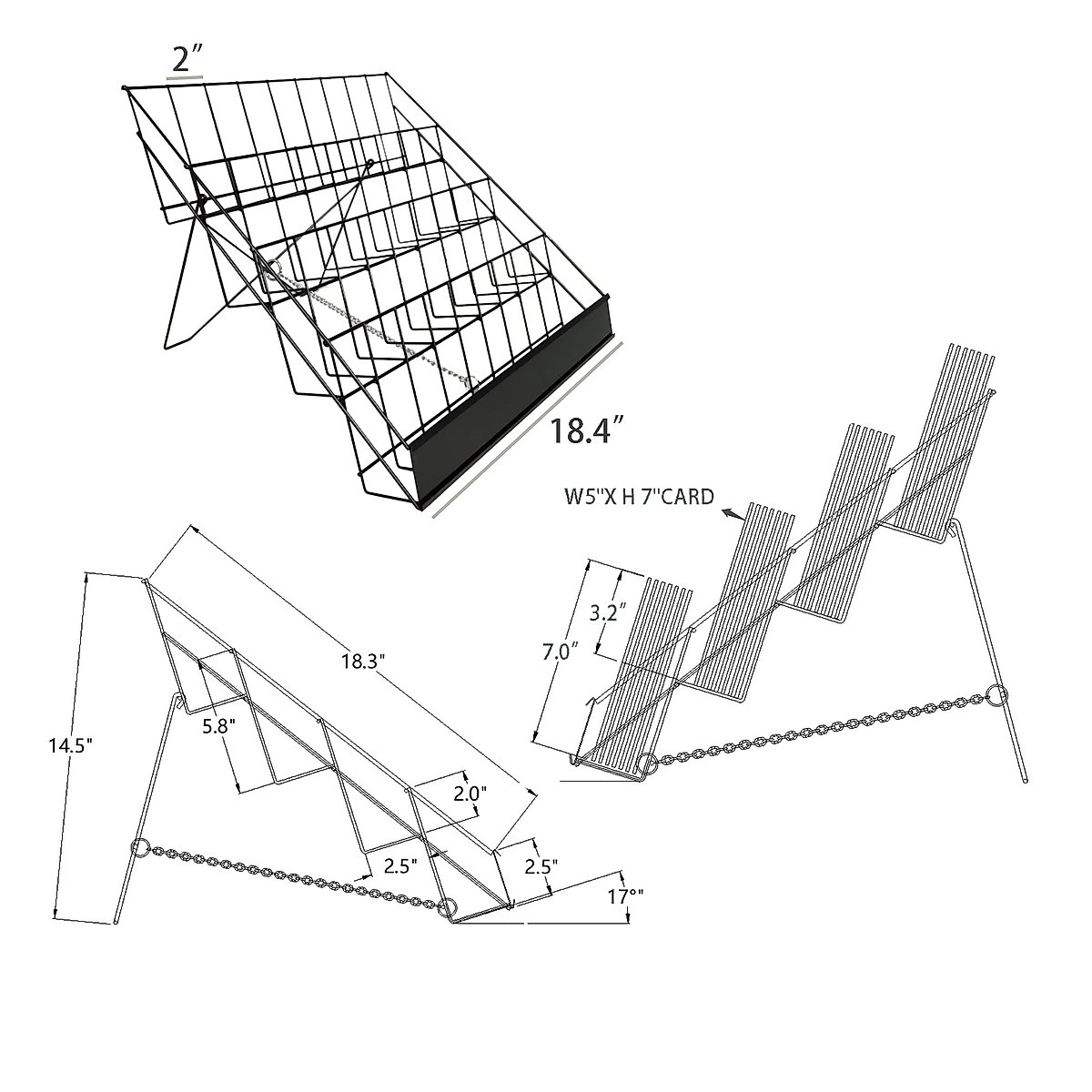 FixtureDisplays® 4-Tiered Greeting Card Rack, Card Display, 18" Wire Rack for Tabletop Use, 2.5" Open Shelves, with Header - Black 119362-Greeting Card-NF-1D