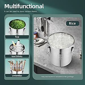 KONKENIE 21L Stainless Steel Airtight Canister Rice Cereal Grain Canisters Container Food Oil Sugar Milk Storage Bucket w/Handles+Lid Cylinder Jar for Household Kitchen Bar Restaurants Silver (21L)