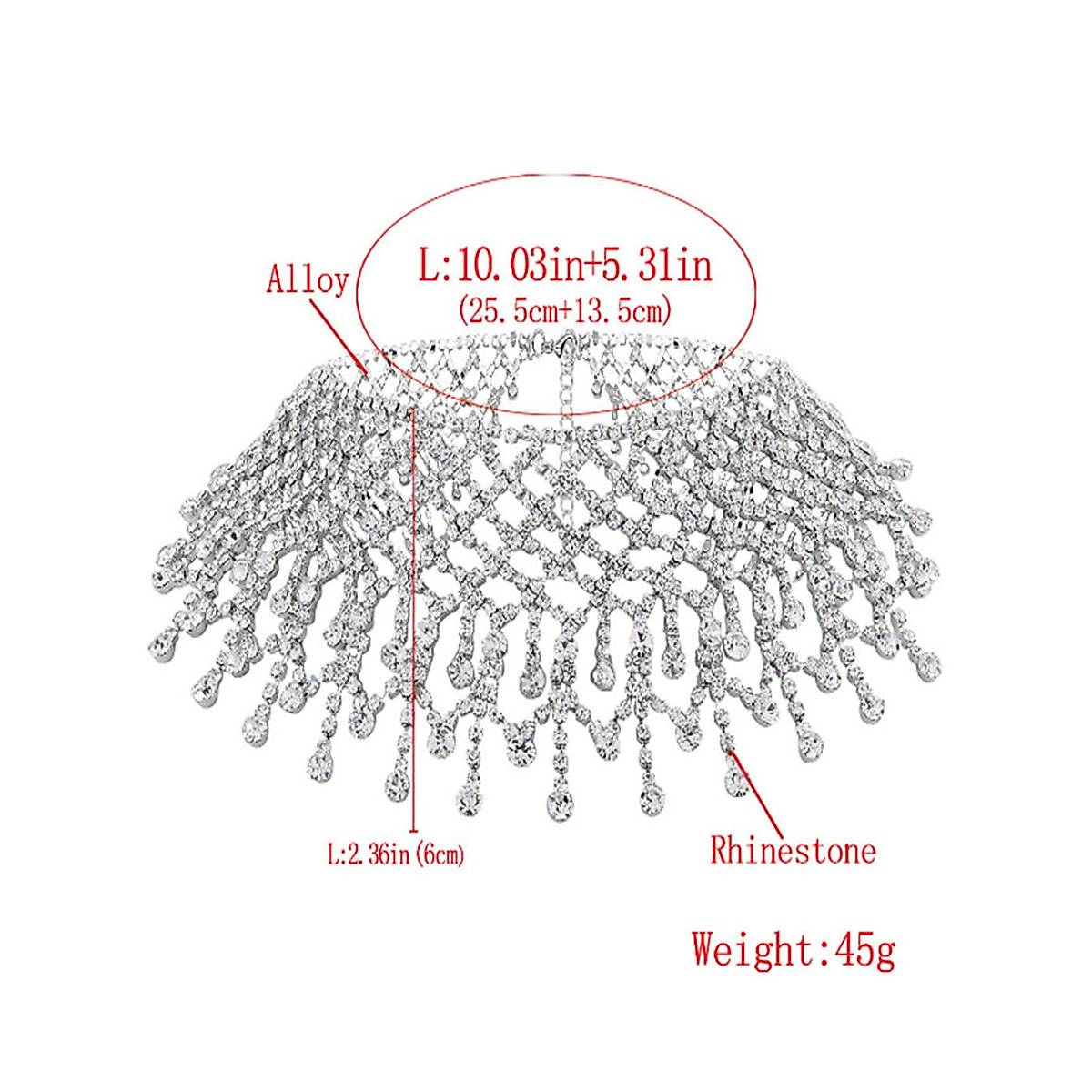 Nicute Festival Rhinestone Choker Full Crystal Necklaces Chain Summer Club Necklace Jewelry for Women (Silver)