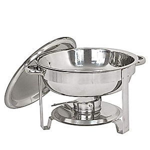 Saturnpower Stainless Steel Round Dish 5 Quart Tray Buffet Catering, Round Buffet Servers, Full Size Dinner Serving Buffer Warmer Set w/Food and Water Pan, Lid, Solid Stand and Fuel Holder (2)