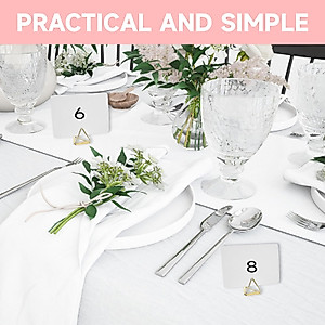 100 PCS Card Holders, Triangular Table Card Holders, Table Top Thick and Sturdy Photo Holders, Mini Business Card Holders, Place Cards for Party, Anniversary, Banquet, Holiday Decoration (Gold)