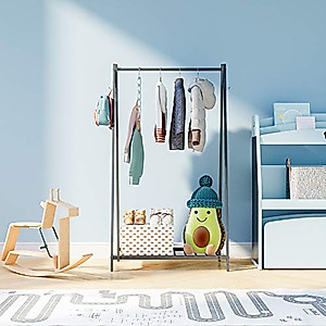 Bestier Kids Clothing Rack, Kids Garment Rack with Storage Shelf, Steel Costumes Clothes Hanging Rack, Small Clothes Rack with Hooks, Black