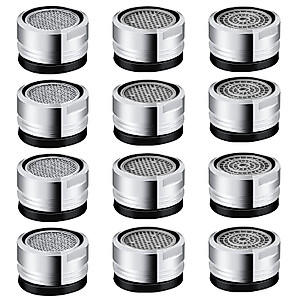 12 Pieces 2.2 GPM Sink Faucet Aerator, Kitchen Sink Aerator Replacement Parts, Bathroom Faucet Aerator, Faucet Adapter Kit with 15/16-Inch or 24 mm Male Thread for Kitchen Bathroom Sink Faucets