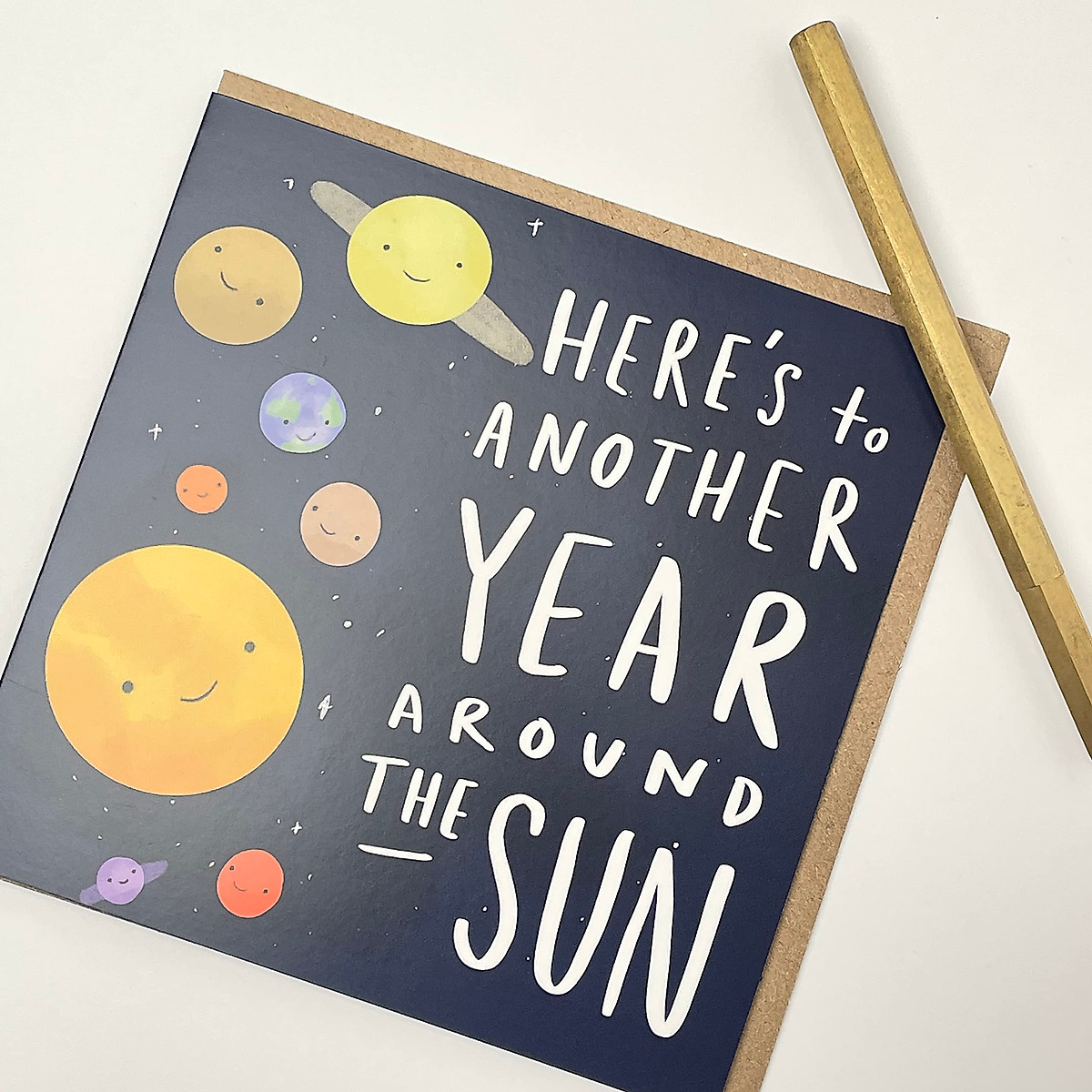 Old English Co. Another Year Around the Sun Planets Birthday Card for Him or Her - Fun Cute Space Birthday Greeting Card for Men and Women - Colourful Universe Card | Blank Inside Envelope