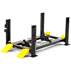 Greenlight 13591 Four-Post Lift - Dark Gray with Yellow Ramps 1/18 Scale Diecast