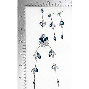 Faship Gorgeous Dark Blue Crystal Floral Necklace Earrings Set - Navy Blue
