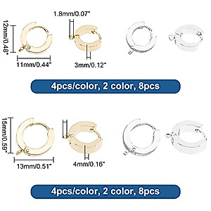 arricraft 16 Pcs 2 Colors Huggie Hoop Earrings Findings, Stainless Steel Leverback Earwires Findings with Open Loop Rings Earrings Components for DIY Earrings Jewelry Making