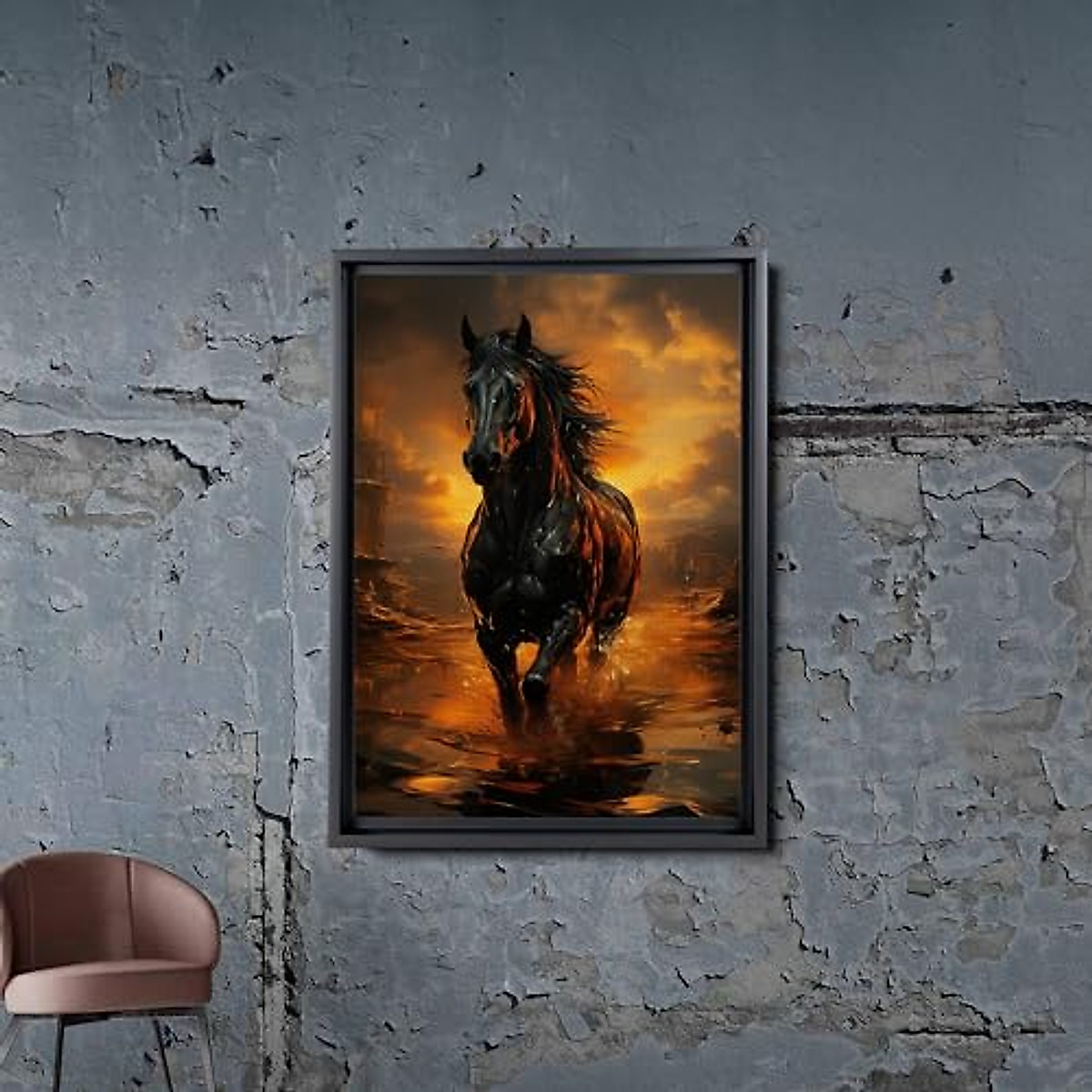 Majestic Black Stallion Galloping In The Clouds, Black Horse On Salt Flats, Canvas Print, Black Horse Print, Black Horse Wall Art, Wall Art, Wall Decor