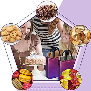 Shindel 6PCS Gift Bags with Handles, Reusable Gift Bags with Iridescent Finish 8"x4"x10" Gradient Purple Party Favor Bags for Birthdays Goodies Treat