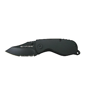 Sarge Knives SK-800 Compact Tactical Folder Knife with 2-1/2-Inch Partially Serrated Stainless Blade and 6061 Aircraft Black Handle, Black