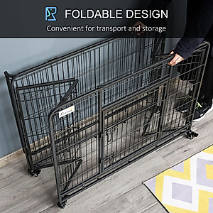 PawHut Folding Design Heavy Duty Metal Dog Cage Crate & Kennel with Removable Tray and Cover, & 4 Locking Wheels, Indoor/Outdoor 43"
