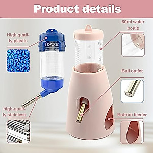 CALIDAKA 2 Pcs 80 ml Hamster Water Bottle Set, 1 Freestabding Waterer and 1Cage Hanging Waterer, No Drip Gerbil Water Feeder, for Hamster Gerbils Mice Degus Hedgehog Small-Sized Pet(Pink)