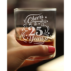 Cheers to 25 Years - Whiskey Rocks Glass Gifts for Women & Men - 25th Anniversary Party Decor - 10.25 Oz Glasses