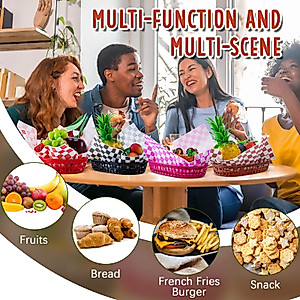 Tenceur 64 Pcs Fast Food Basket 400 Sheets Checkered Deli Liner Plastic Baskets for Food Basket Liners Plastic Food Trays with Parchment Paper for Restaurant Party Hot Dog Bread Burger, 8 Colors