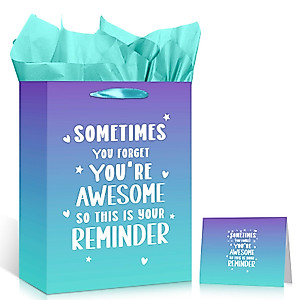 13'' Appreciation Gift Bag Reminder You are Awesome Gift Bag Thank You Gift Bag with Tissue Paper Card Inspirational Gift Bag Good Luck Gift Bag for Employee Teacher Men Women Staff Birthday Christmas