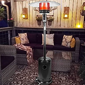 Polar Aurora Patio Heater for Outdoor Use Propane Gas 48000 BTU Auto Shut Off Portable Heater Floor Standing w/Ground Nail & Wheels for Garden, Balcony, Party,Black