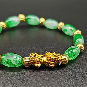 Homelavie Feng Shui Pixiu Bracelet Amulet Dragon Natural Stone Beads Bracelet Attract Wealth Money and Good Luck(Green) (Lucky)