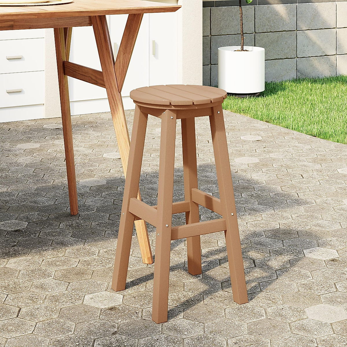 WestinTrends 29" HDPE Outdoor Patio Round Bar Stool, Teak