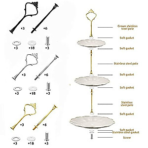 9 Set Cake Stand Hardware, Fittings for Cake Stand Mold Crown 3Tier Cake Stand Fittings Hardware Holder for Afternoon Tea Cake Dessert Fruit, Wedding and Party Tray Cupcake (Gold, Silver, Black)