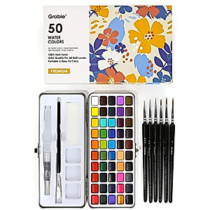 Grabie Watercolor Paint Set, Watercolor Paints, 50 Colors, Painting Set, Detail Paint Brush Included, Art Supplies for Painting, Great Watercolor Set for Artists, Amateur Hobbyists and Painting Lovers