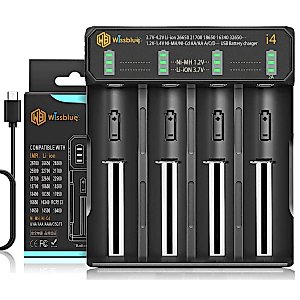 WISSBLUE 18650 Battery Charger 4port, 3.7v/1.2v 2A Fast Charger for 26650 18650 18490 18350 17670 17500 16340 14500 Li-Ion Batteries, RCR123A, Ni-MH Ni-Cd A AA AAA