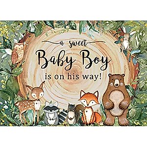 Maijoeyy 7x5ft Woodland Baby Shower Backdrop Woodland Oh Baby Backdrop Safari Jungle Baby Shower Backdrop for Boy Photography Props