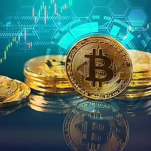 Naturiway 1Pcs Bitcoin Coin, Bitcoin Commemorative Coin 24K Gold Plated, 3mm BTC Cryptocurrency, Collectible Coin with Protective Case, Blockchain Cryptocurrency, Home and Office Decoration