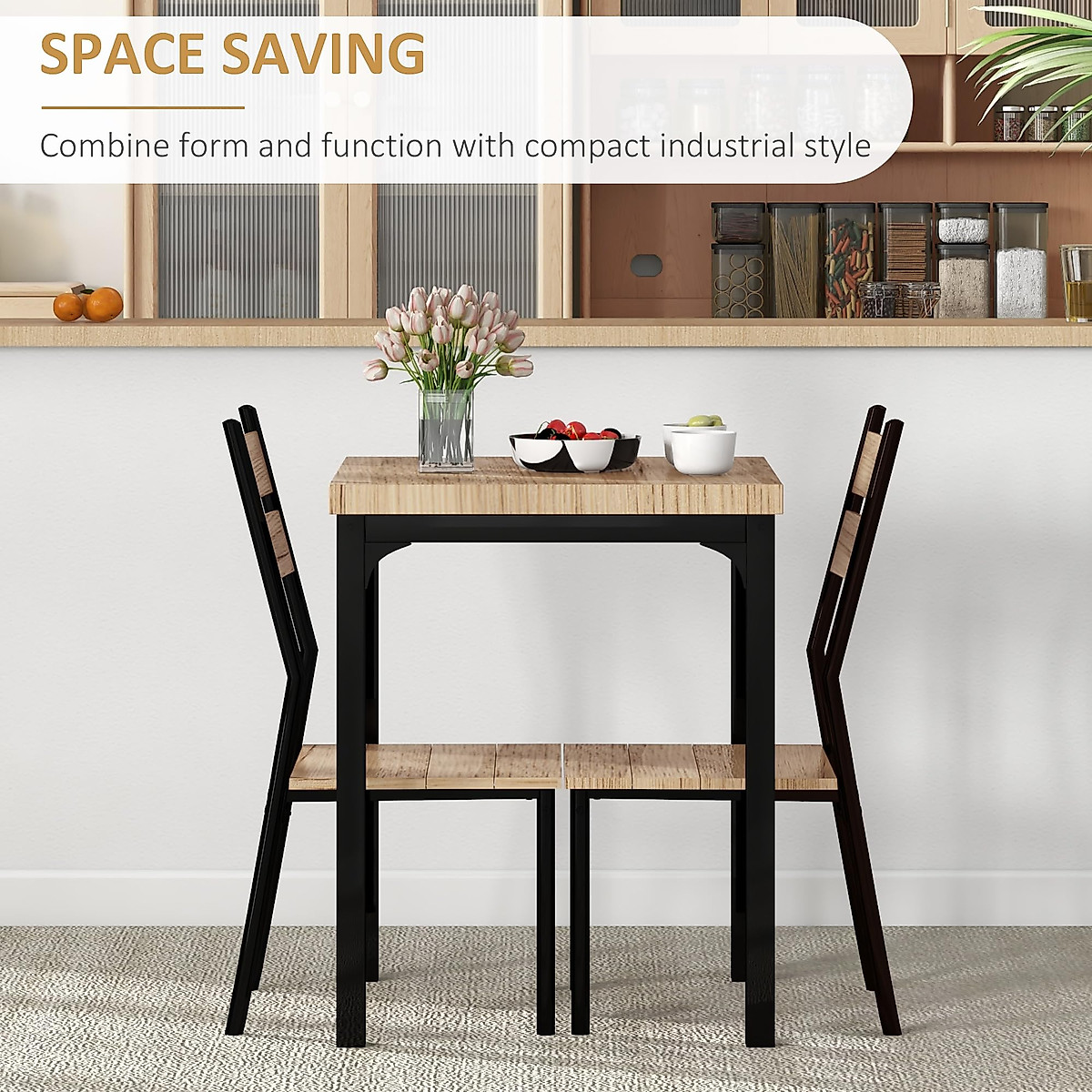 HOMCOM 3 Piece Dining Table Set for 2, Modern Kitchen Table and Chairs, Dining Room Set for Breakfast Nook, Small Space, Apartment, Space Saving