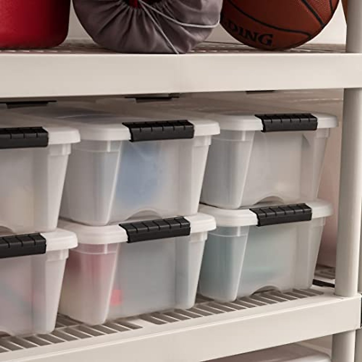 IRIS USA 12 Qt. Plastic Storage Container Bin with Secure Lid and Latching Buckles, 6 pack - Pearl, Durable Stackable Nestable Organizing Tote Tub Box Toy General Organization Small