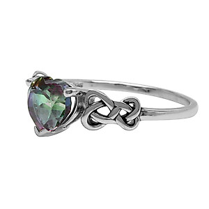 Silvershake 1.43ct. Heart Shape Mystic Fire Topaz 925 Sterling Silver Celtic Knot Ring Size 9.5