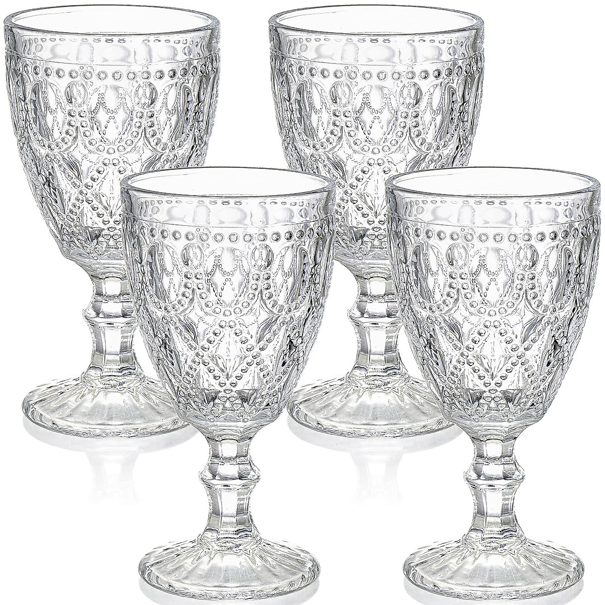 Yesland 4 Pack Classic Goblet Party Glasses - 12 Oz Goblet Trestle Glassware Wine Glasses Goblets - Beverage Stemmed Glass Cups for Wine, Soda, Juice in Dinner Parties, Bars, Restaurants