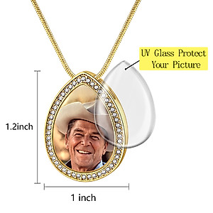 Fanery Sue Personalized Ashes Necklace for Women Men Custom Engraving Photo & Text Cremation Jewelry Urn Necklace for Ashes Memorial Keepsake for Loss Loved One, Copper, Zircon(Teardrop&Gold)