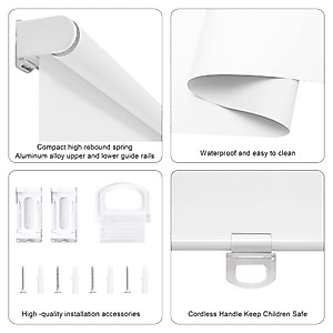 Sunoff Blackout Roller Shades Blinds Cordless for Windows Pull Down Room Darkening Door Blinds with Thermal Insulated Easy to Install for Living Room,Bedroom,Home,Office Bathroom White 23" W x 72" H