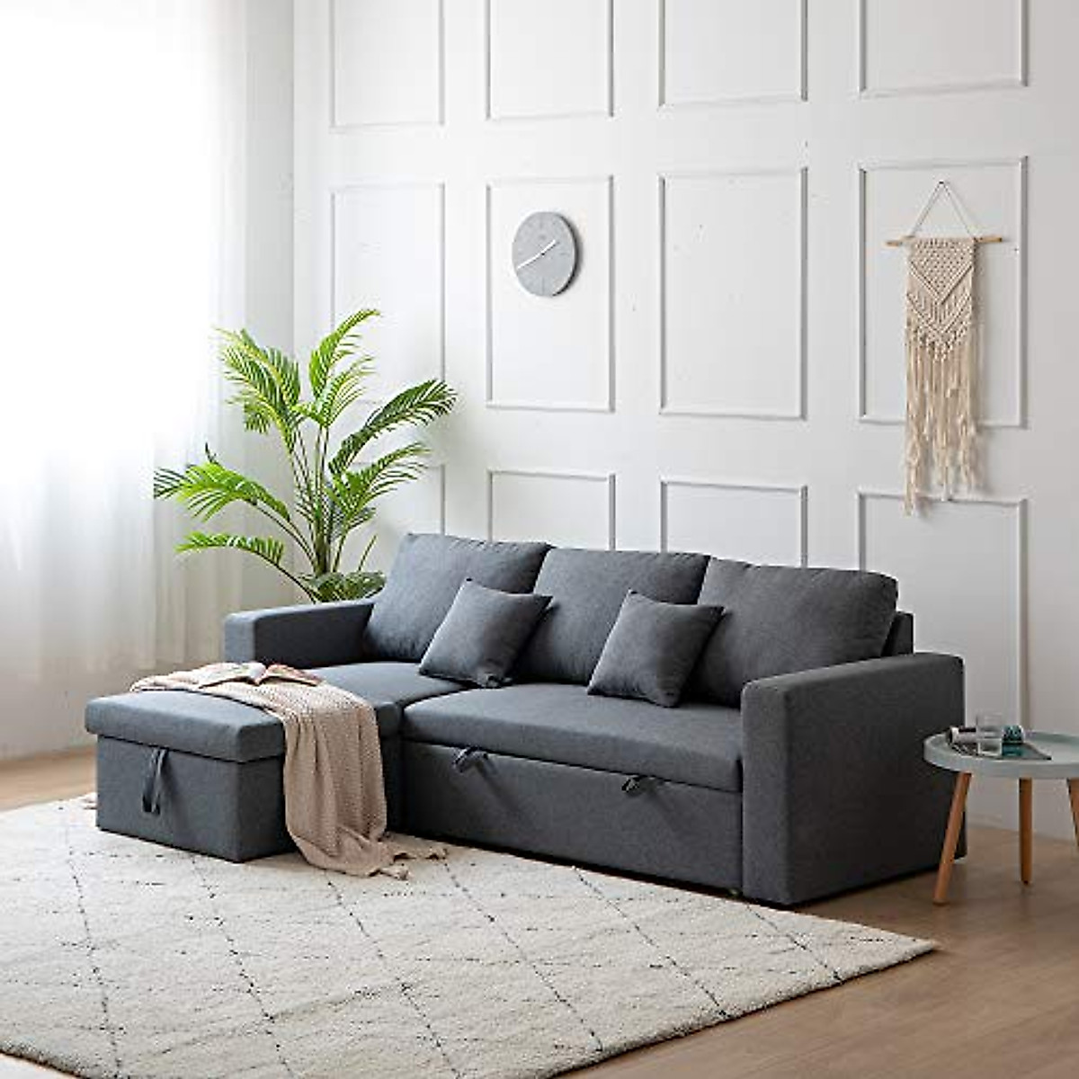 Kingway Sectional Sofa Bed with Storage Convertible Chaise Sofabed, 835336, Gray