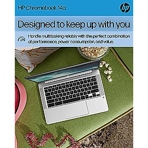 HP 2023 Newest Chromebook 14 Laptop, Intel Quad-Core Processor, 4GB RAM, 64GB eMMC, 14" HD Micro-Edge Display, Ultra Light, 4K Graphics, Anti-Glare, Wi-Fi, Chrome OS, Bundle with JAWFOAL