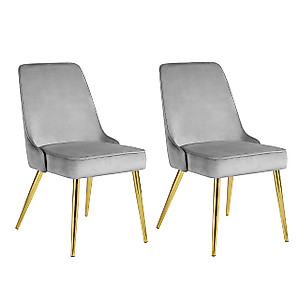 KithKasa Velvet Dining Upholstered Sets of 2 Mid-Century Modern Chair with Gold Legs for Kitchen Room, Gray
