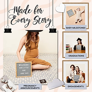 Felt Letter Board, 10x10in Changeable Letter Board with Letters White 300 Piece - Felt Message Board, Oak Frame Wooden Letter Board for Baby Announcements, Milestones, Office Decor & More (Gray)