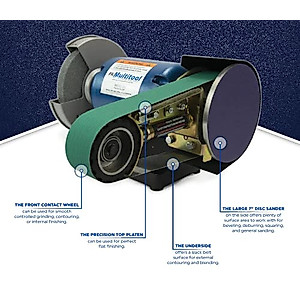 Multitool 2" x 36", 1 hp Industrial Belt Grinder, 8" Bench Grinder with Multitool Grinders Belt Attachment