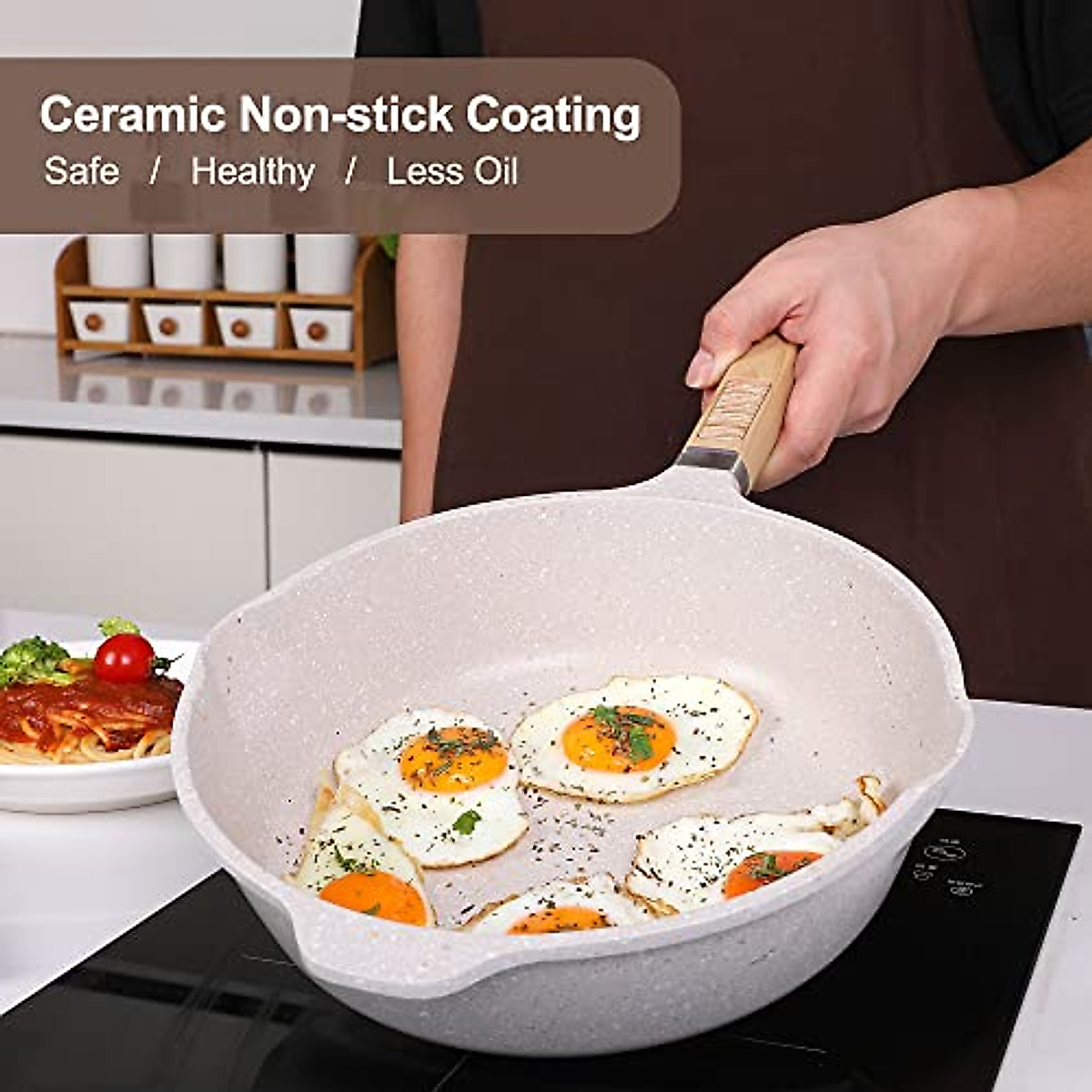 Pots and Pans Set - Nonstick Kitchen Cookware + Bakeware Set Granite Kitchenware Set, Induction Cookware Sets with Frying Pan Stockpot Saucepan Basket Cookie Sheet and Baking Pans for Cooking Gift