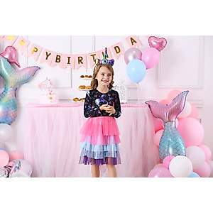 VIKITA Toddler Girls Dress Long Sleeve Cartoon Sweatshirt with Tutu for Birthday Party Dresses Outfit 5-6Y