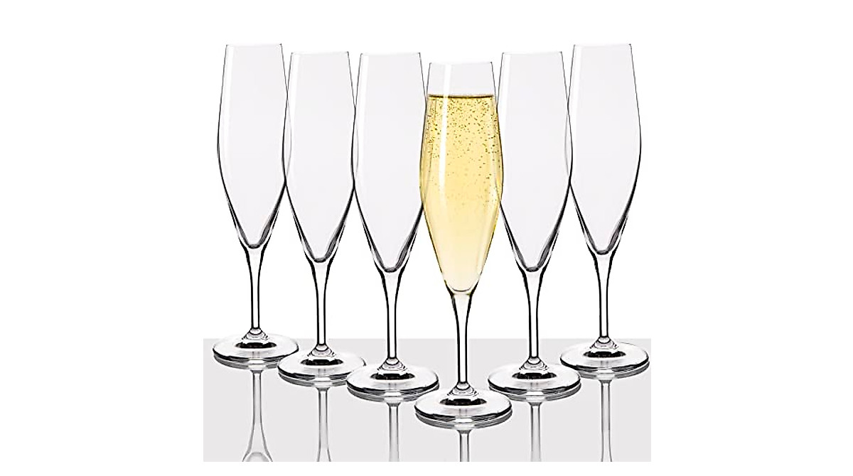Elegant 7 oz Crystal Champagne Flutes Set of 6