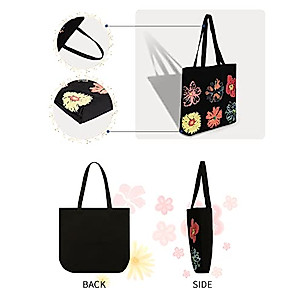 LIVACASA Canvas Tote Bag for Women, Large Floral Grocery Bags with Zipper and Inner Pockets,Travel Tote Bags for Shopping