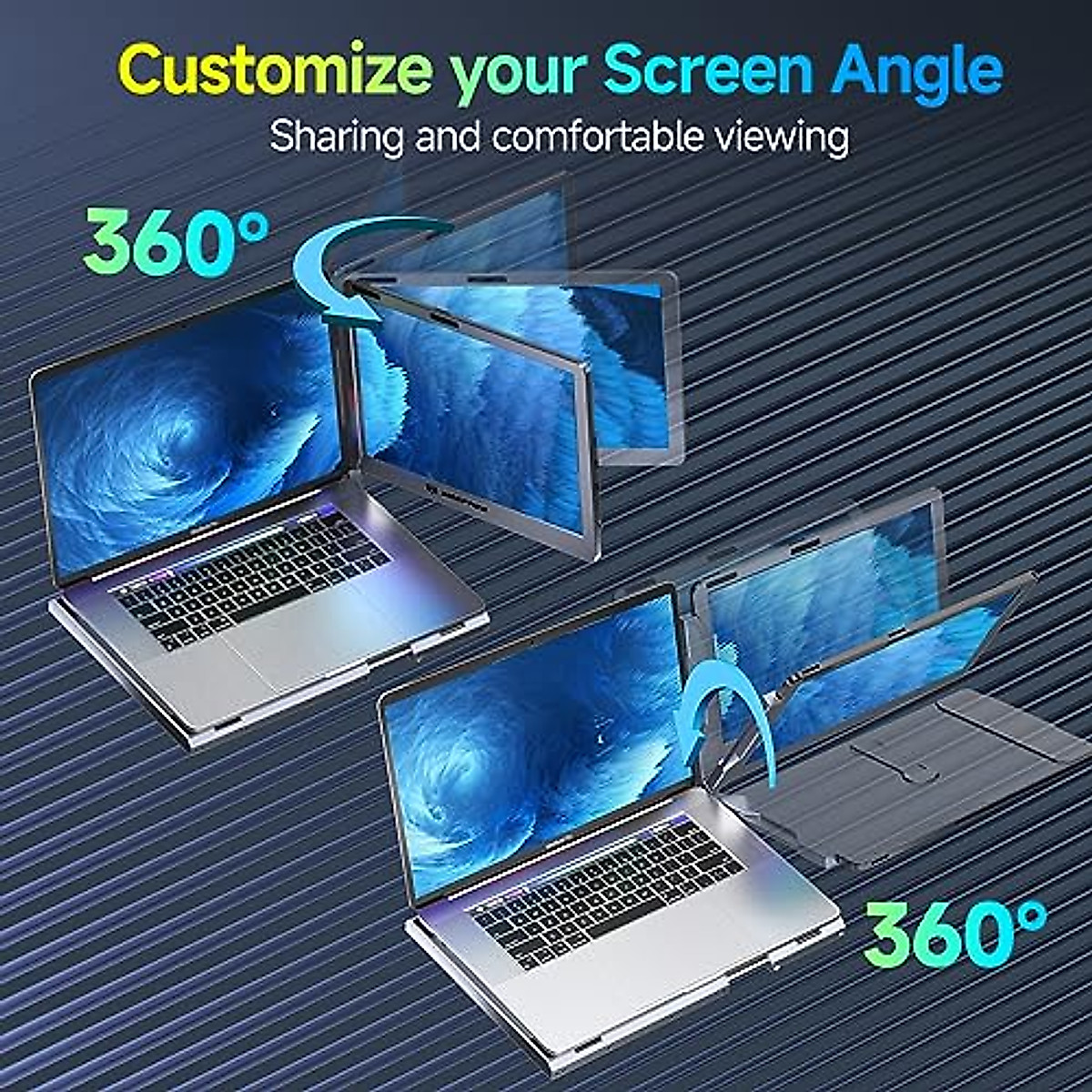 Maxfree F1 Laptop Screen Extender - 14'' Portable Monitor for Laptop with 360° Rotation Stand - Full Type-C & Mini-HD Plug & Play - Compatible with Windows, Mac, Surface, Switch - for 12-17'' Laptops