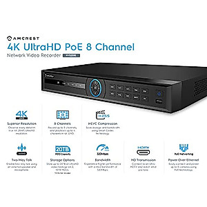 Amcrest 5Series 4K POE NVR 8CH 4K/6MP/5MP/4MP/3MP/1080P Network Video Recorder (8-Port PoE) - Supports up to 8 x 4K IP Cameras, Supports up to 2 x 10TB Hard Drives (Not Included)